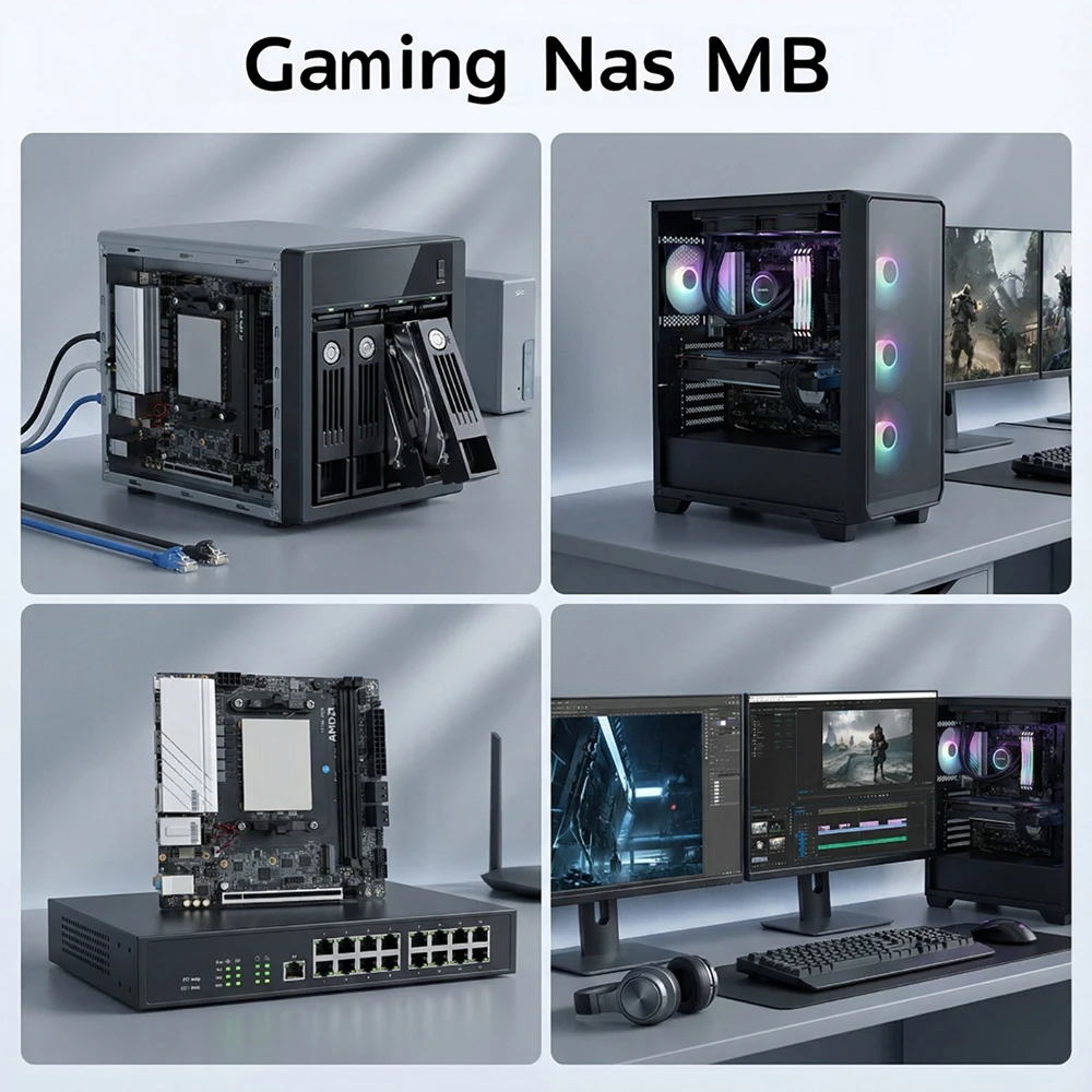 4-Bay Gaming NAS Mini-ITX Motherboard 4X 2.5GB LAN Ports with AMD Ryzen ...