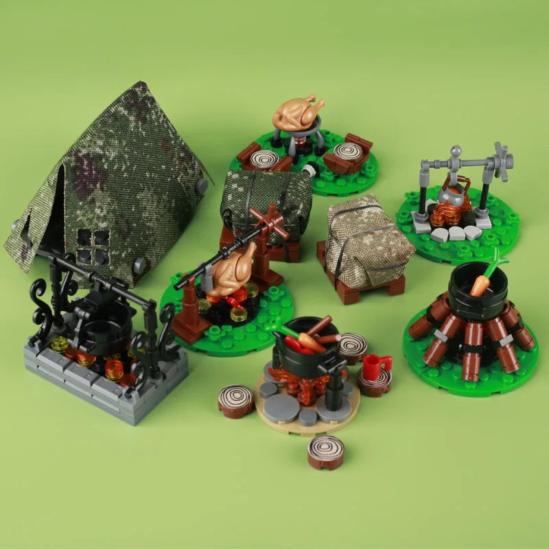 City-MOC-Bonfire-Model-Building-Blocks-Roast-Chicken-Rack-Soup-Camping ...
