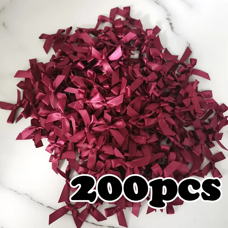 200-Pcs-wine-red-Ribbon-Bows-Small-Size-Polyester-Satin-Ribbons-Bow ...