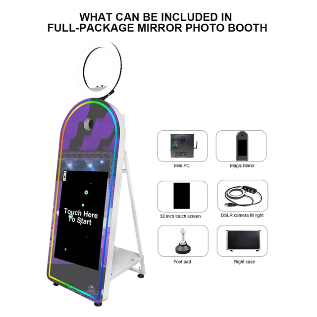 Portable 32 Inch Touch Screen Magic Mirror Booth Machine Mirror Photo Booth Selfie 65 Inch ...