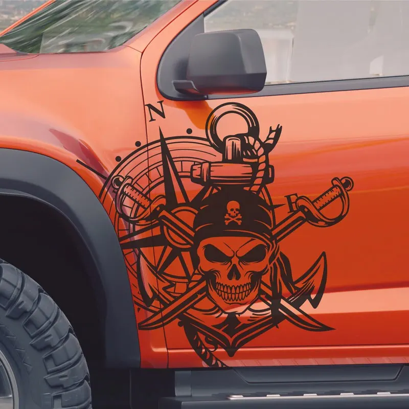 Pirate-Skull-On-Compass-Outdoor-Stickers-for-Car-Sticker-Side ...