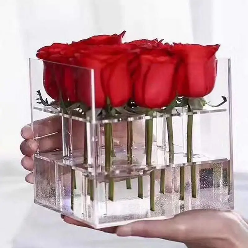 Square Acrylic Flower Box Clear Eternal Flower Gift Box Flowers ...