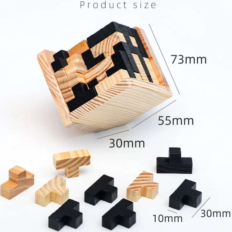 Creative 3D Wooden Building Blocks Cube Puzzle T L Shape Luban ...