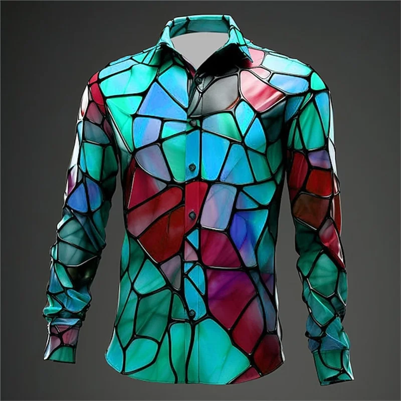 Colorful Artistic Abstract Pattern Hawaiian Shirts For Men Color Block ...