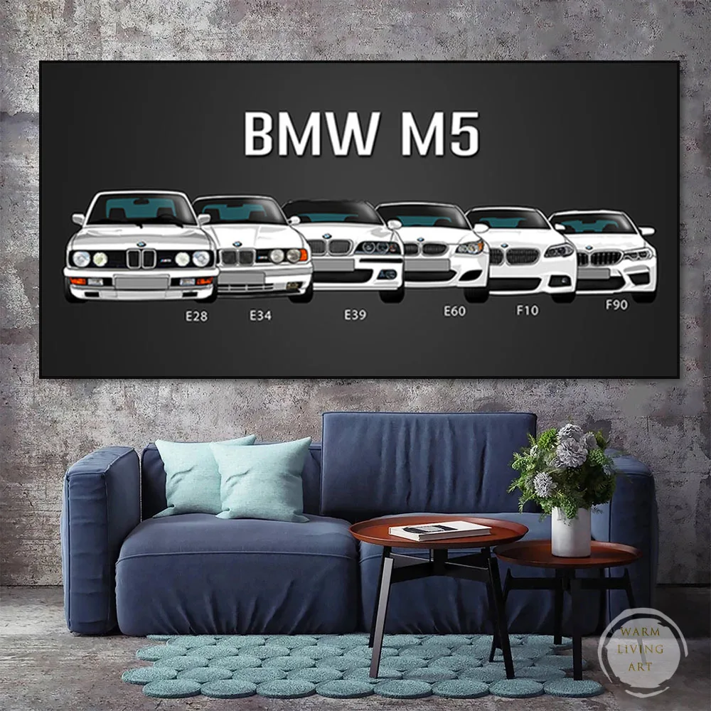 Auto-Poster-Bmw-M3-M5-Wei-Sport-Auto-Serie-Leinwand-Gem-lde-Druck-Wand ...