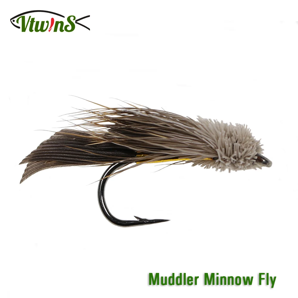 Vtwins 6# Fishing Baits Deer Hair Head Brown Muddler Minnow Trout Fly Fishing Streamer Flies Fly ...