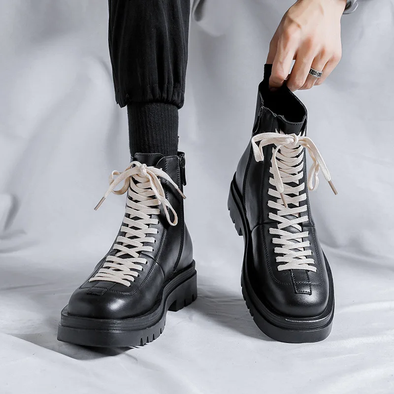 Men-Platform-Ankle-Boots-Fashion-Round-Toe-Lace-Up-Motorcycle-Boots ...