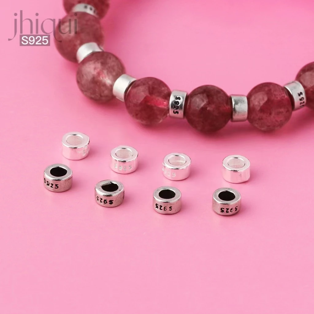 925 Sterling Silver Spacer Beads, pérolas soltas para fazer pulseira DIY, descoberta de jóias ...