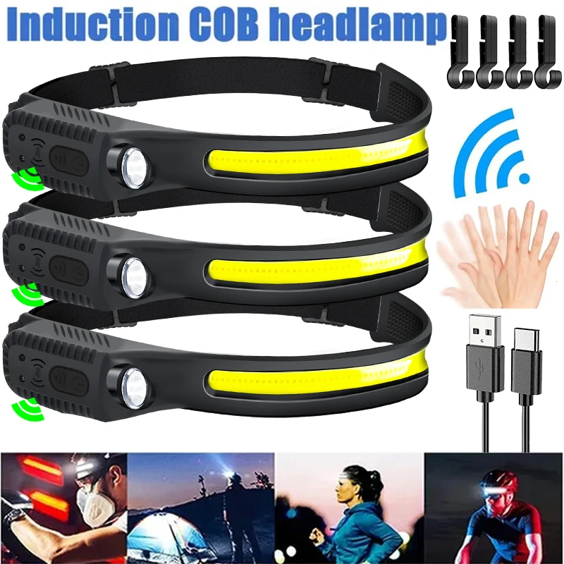 New-Induction-Headlamp-COB-LED-Sensor-Head-Lamp-Built-in-Battery-USB ...