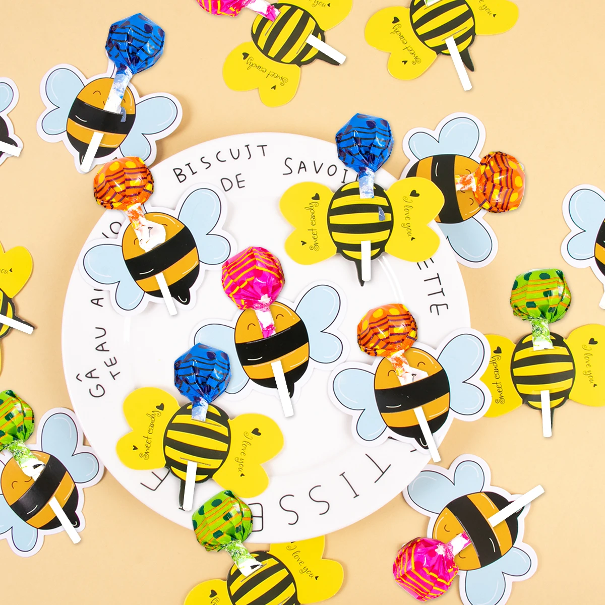 50Pcs-Bee-Lollipop-Package-Card-Insect-Candy-Packaging-Children-s-Day ...