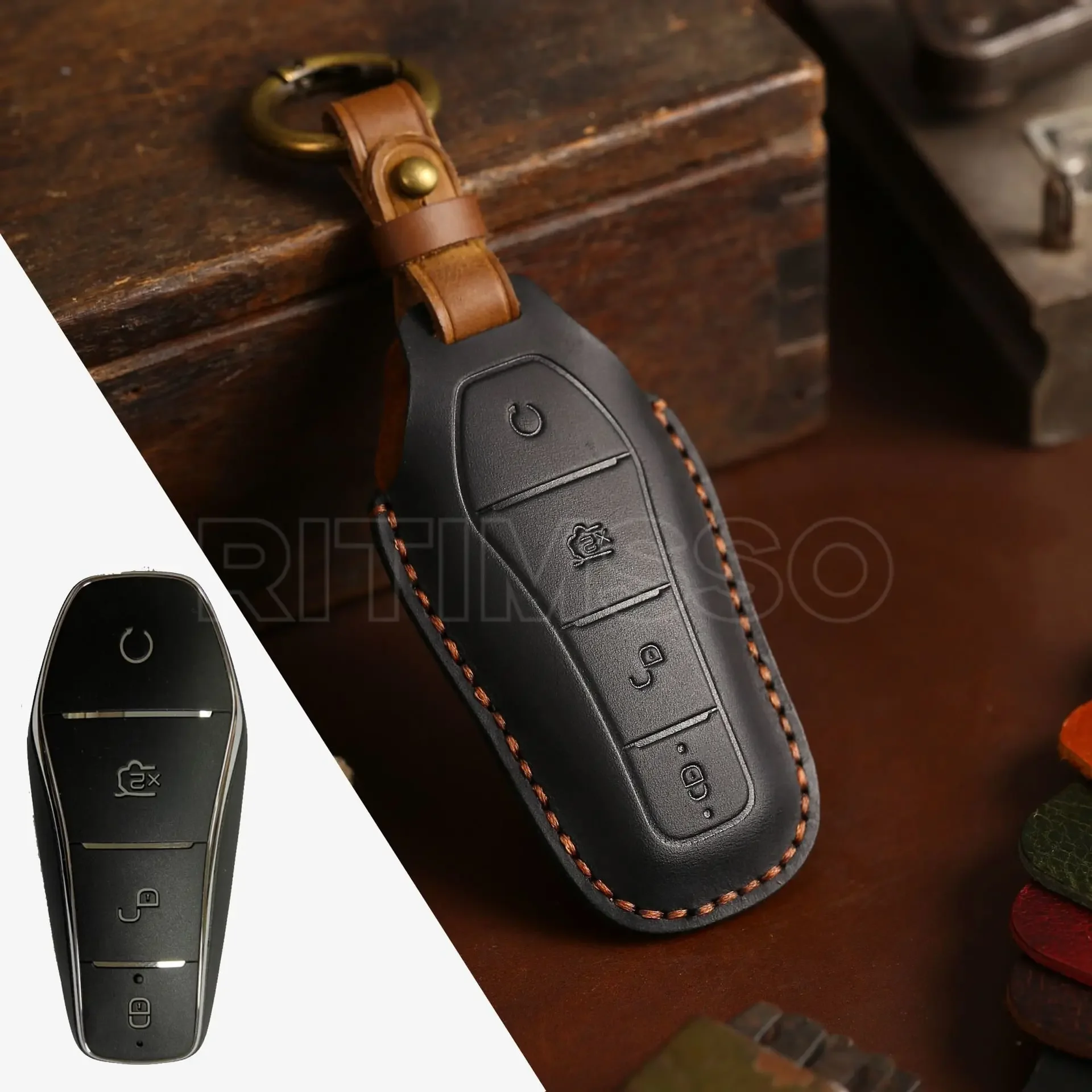 New-Genuine-leather-Car-Key-Case-For-BYD-Atto-3-Han-EV-Dolphin-4 ...