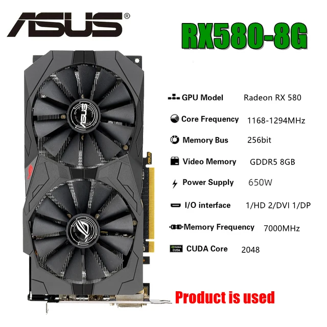 Used ASUS Graphics Cards AMD RX 580 8GB GDDR5 Mining GPU Video Card ...
