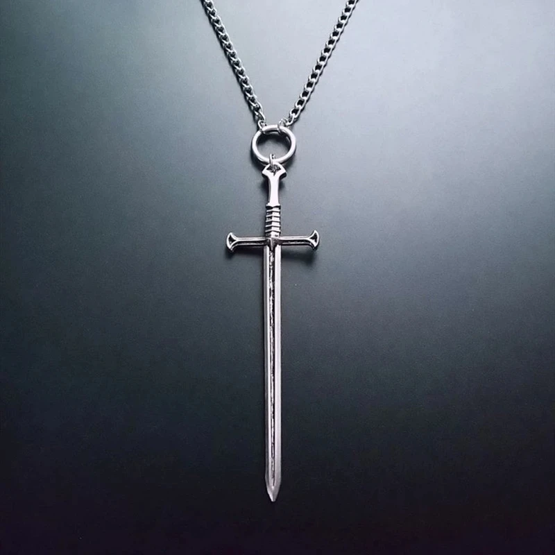 Large Silver Color Sword Necklace, Gothic Sword Necklace, Wicca, Pagan ...