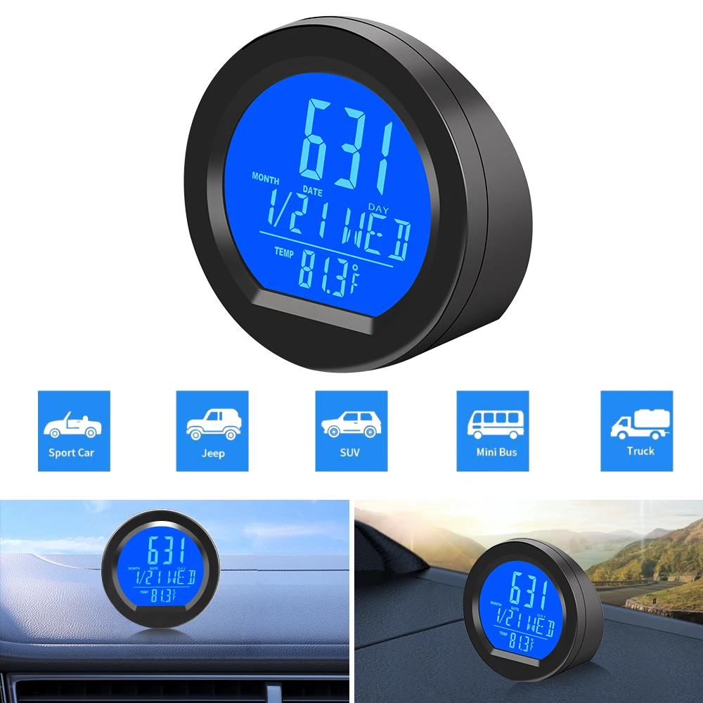 Solar-Car-Dashboard-Thermometer-Automotive-Electronic-Clocks-Watch-Time ...