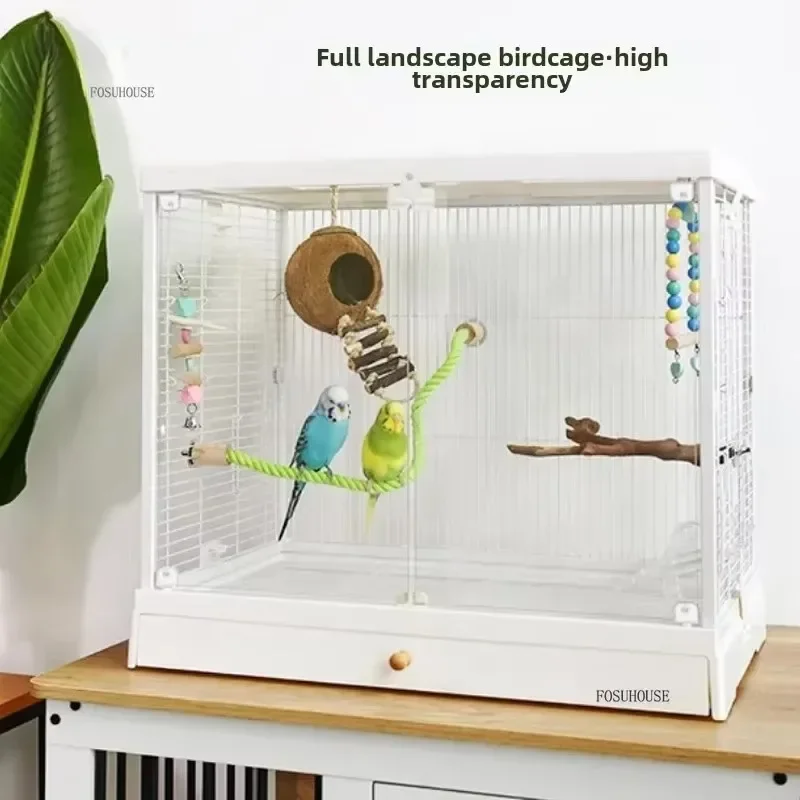 Transparent Glass Bird Cages Home Bird Cage Parrot Luxury Villa ...
