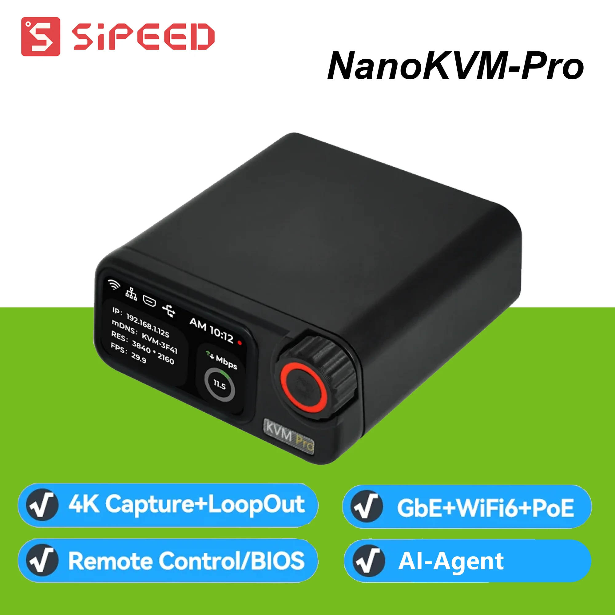 NanoKVM-Pro KVM-ATX / KVMデスク 4K IP-KVM リモートコントロール GbE WiFi6 PoE ホームラボ ...