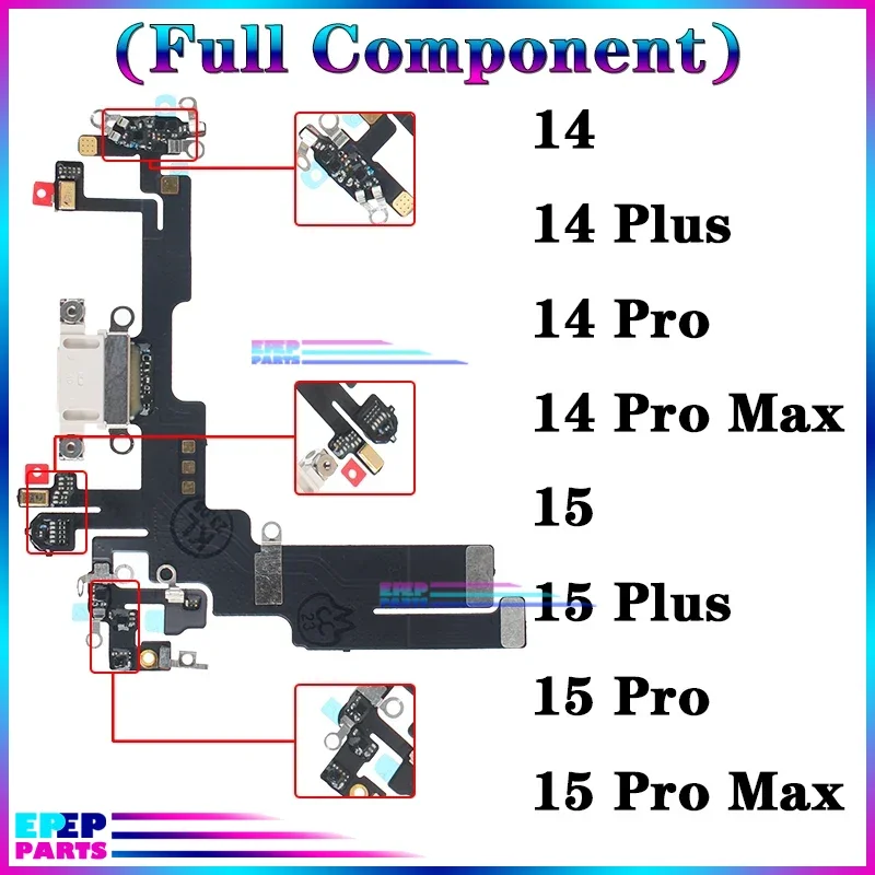 USB Port Charger Flex for IPhone 14 15 + Plus Pro Max Dock Charging ...