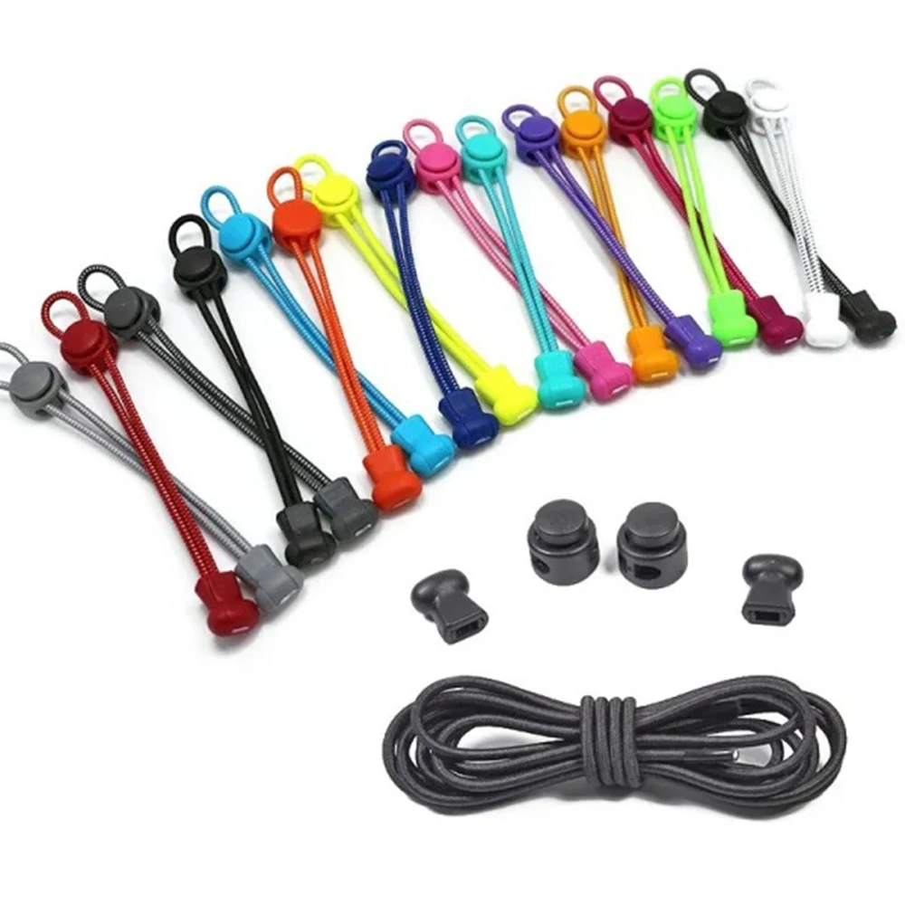 2 Round Locking No Tie Shoe Laces Lazy Quick Spring Elastic Rubber ...