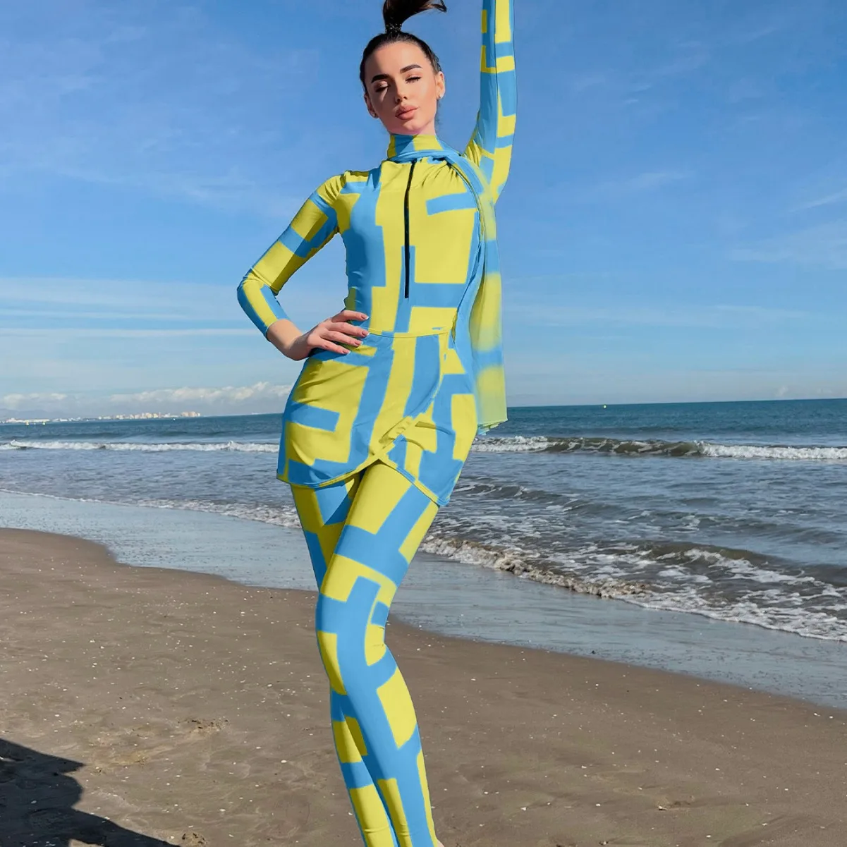 New-Muslim-Burkini-conservative-swimsuit-geometric-print-long-sleeve ...