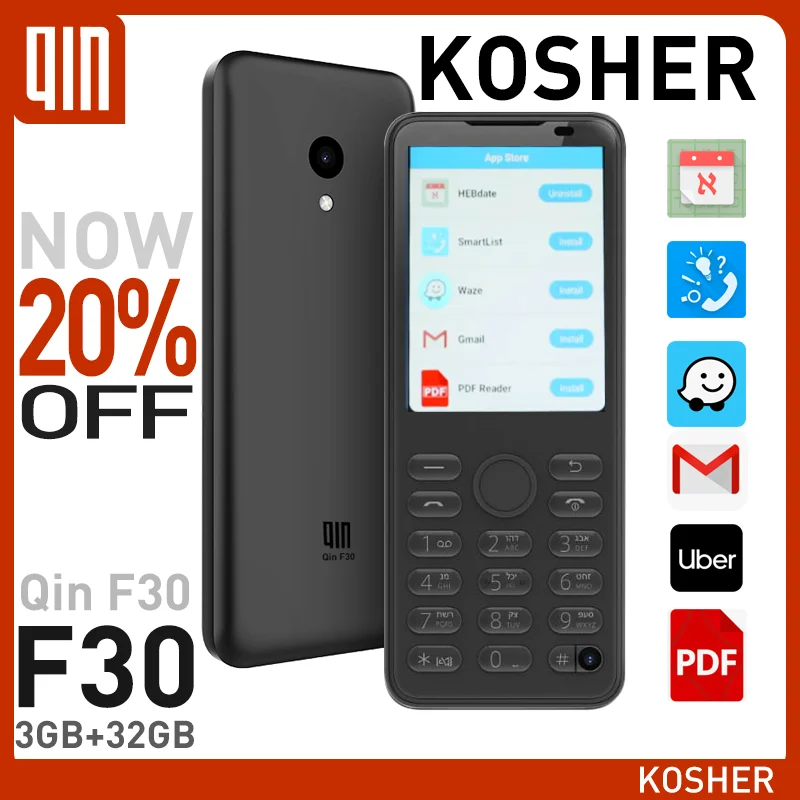 Qin F30 Kosher Phone US Version SmartPhone png qin-f30-kosher-phone-us-version-smartphone-png