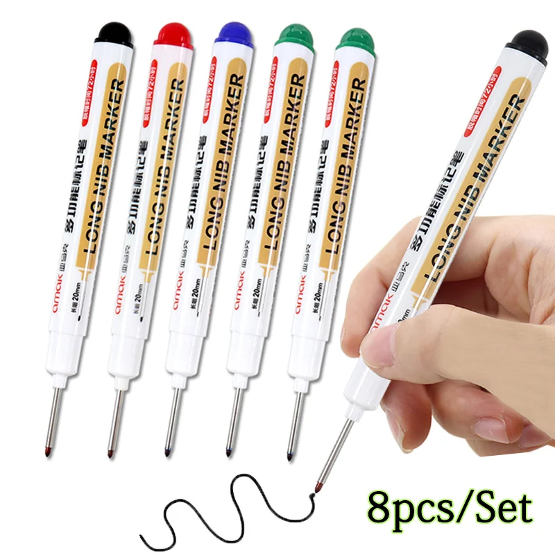 8pcs/Set Black Extended Deep Hole Long Nib Head Marker White Pen Long ...