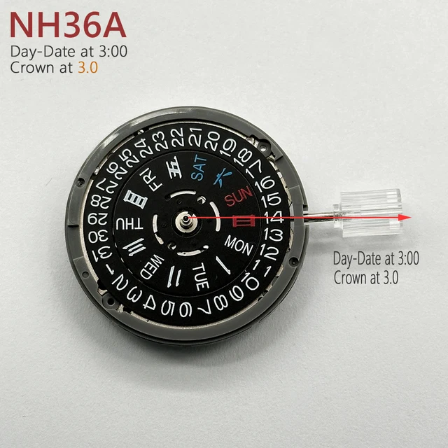 Genuine Japan NH36A Mechanical Movement Black Datewheel 3H Crown at 3.0 ...