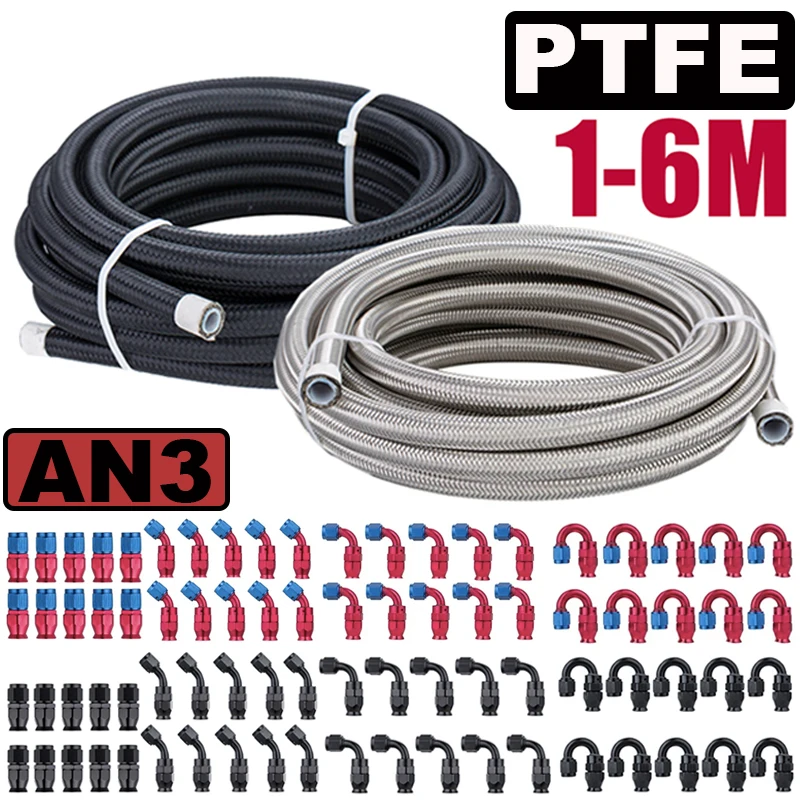 1-6M-AN3-3AN-Nylon-Stainless-Steel-PTFE-Brake-Hose-E85-Engine-Fuel-Oil ...