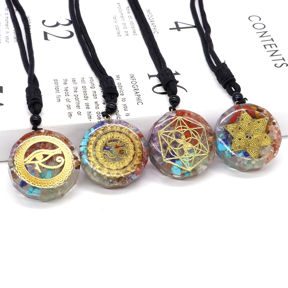 Geometric-Pattern-Necklace-for-Men-and-Women-7-Chakras-Orgonite-Pendant ...
