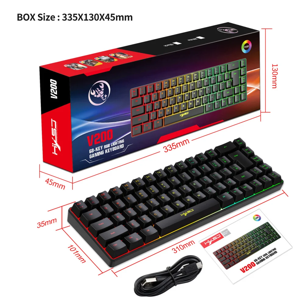 V200-Portable-Gaming-Keyboard-RGB-Colorful-Backlit-Keyboard-68-Keys ...