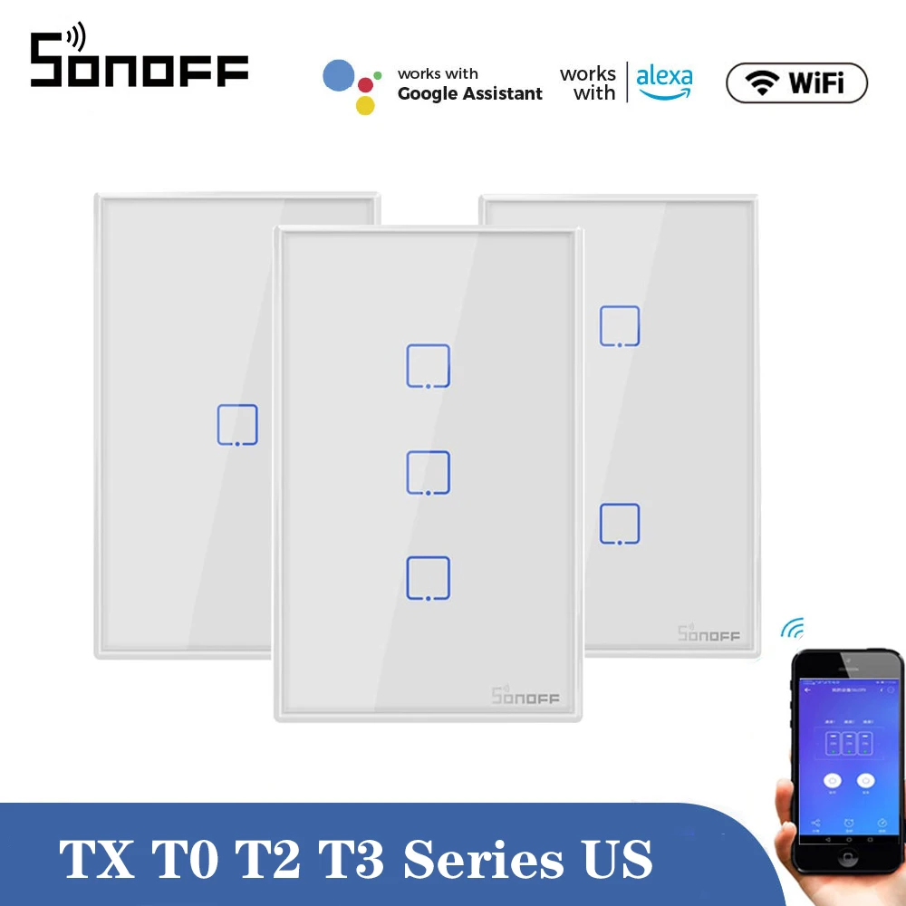 Sonoff-Interruptor de pared inteligente T0/T2/T3 US, dispositivo con Wifi, Control remoto ...