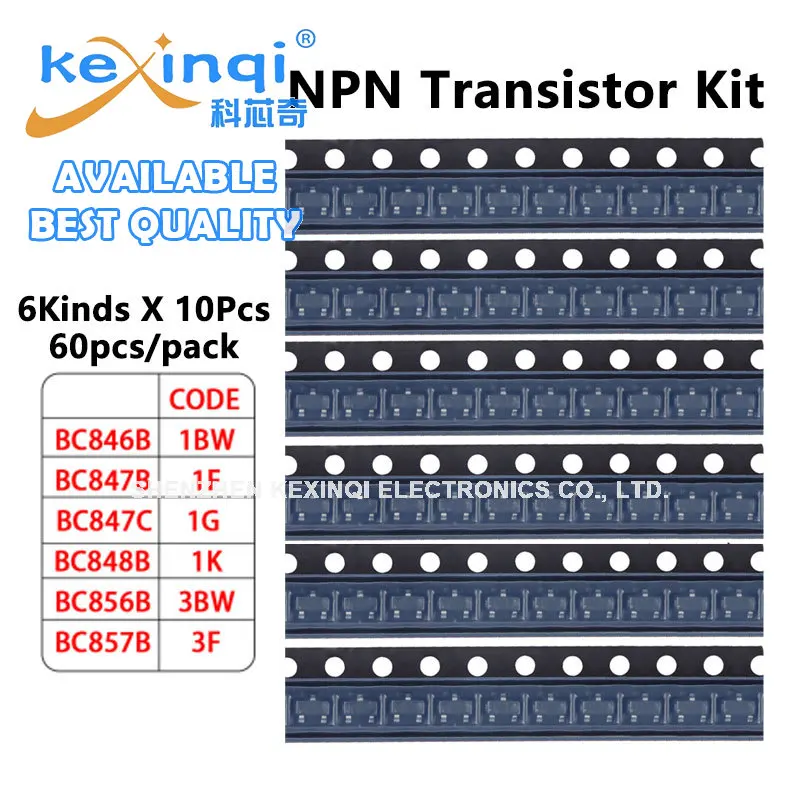 60Pcs-BC846B-1BW-BC847B-1F-BC847C-1G-BC848B-1K-BC856B-3BW-BC857B-3F-SOT ...