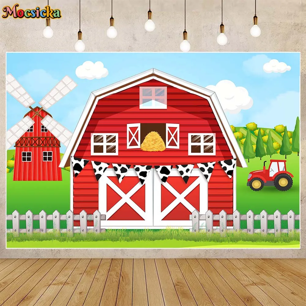 Mocsicka-Red-Barn-Farm-Kids-Backdrop-Cartoon-Wallpaper-Baby-Birthday ...