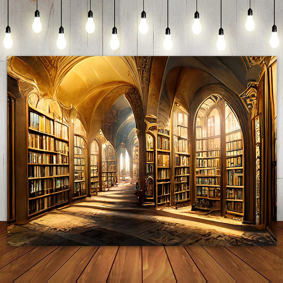 Magic Old Castle Library Decoration Bookshelf Backdrop Fantasy Vintage ...