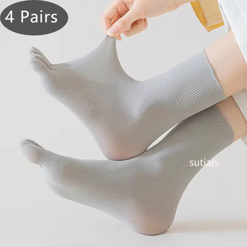 4-Pairs-Women-Thin-Toe-Silk-Short-Socks-Summer-Nylon-Solid-Loose-Sweat ...