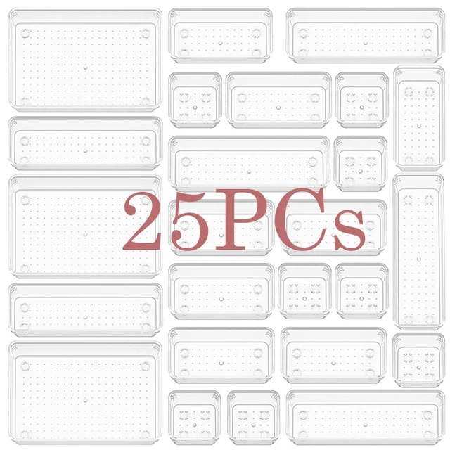 13-25PCs-Desk-Drawer-Organizers-Set-Plastic-Bathroom-Storage-Makeup ...