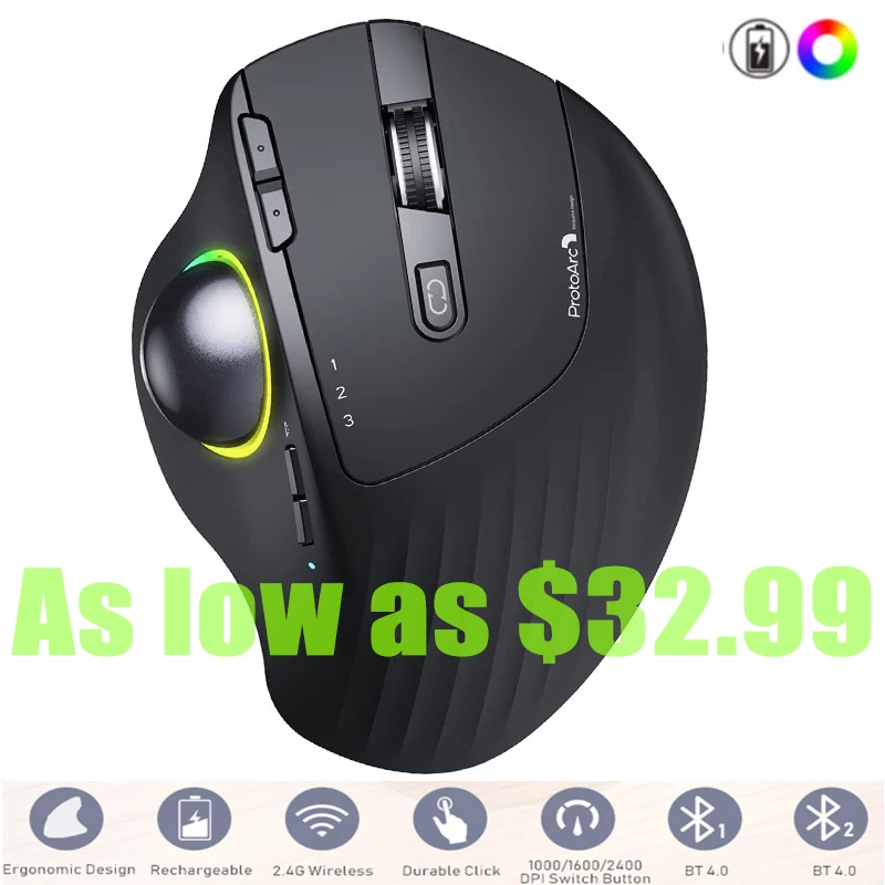 Missgoal Rgb Bluetooth Trackball Mouse Wireless Bluetooth +2.4g ...