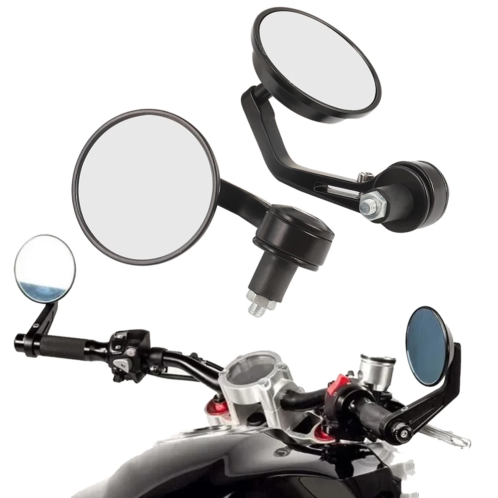 Round Motorcycle 7 8 Handlebar Bar End Rearview Side Mirrors Aluminum
