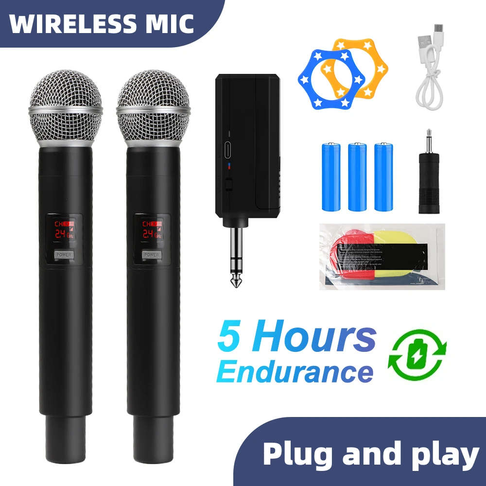 2-Channel-Wireless-Microphone-UHF-Dual-Handheld-Dynamic-Karaoke-Mic ...