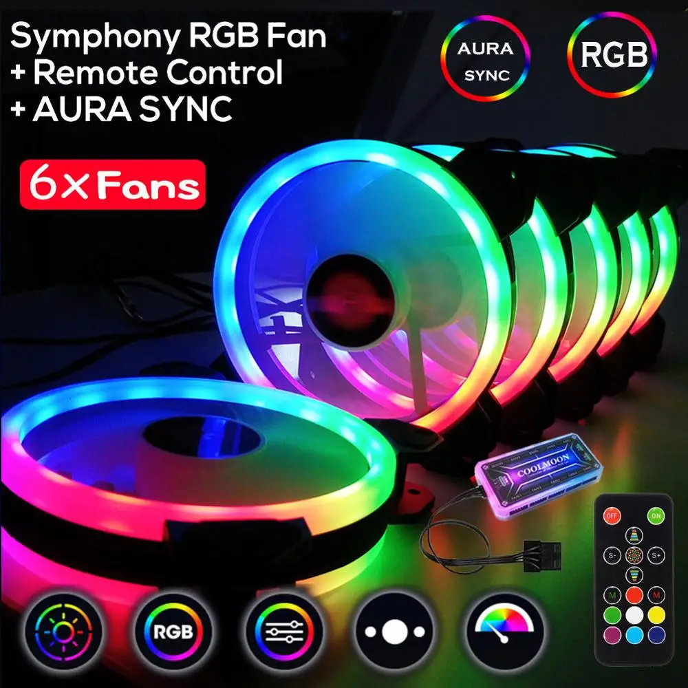 1 takım RGB Fan 120mm 6pin çift Aura 1/3/6 adet PC fanlar uzaktan ...