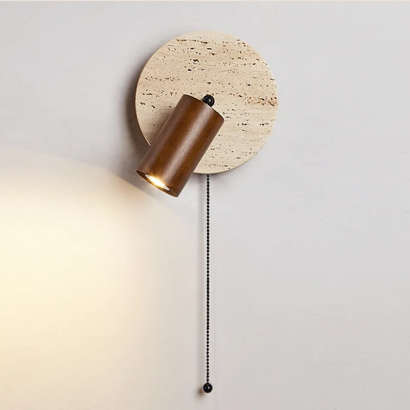 Travertine Vintage Wall Lamp, Switch Rotatable Sconce for Bedroom ...