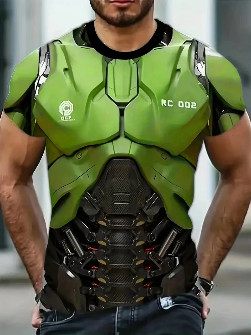 Men-s-3D-Mecha-Print-Graphic-Tee-Slim-Fit-Muscle-T-Shirt-For-Summer ...