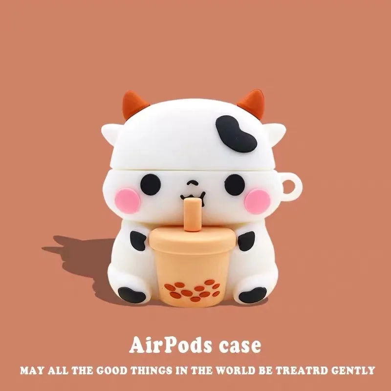 3D-Cartoon-Cow-Earphone-Case-For-AirPods1-2-3-Cute-Cattle-Drinking-Milk ...
