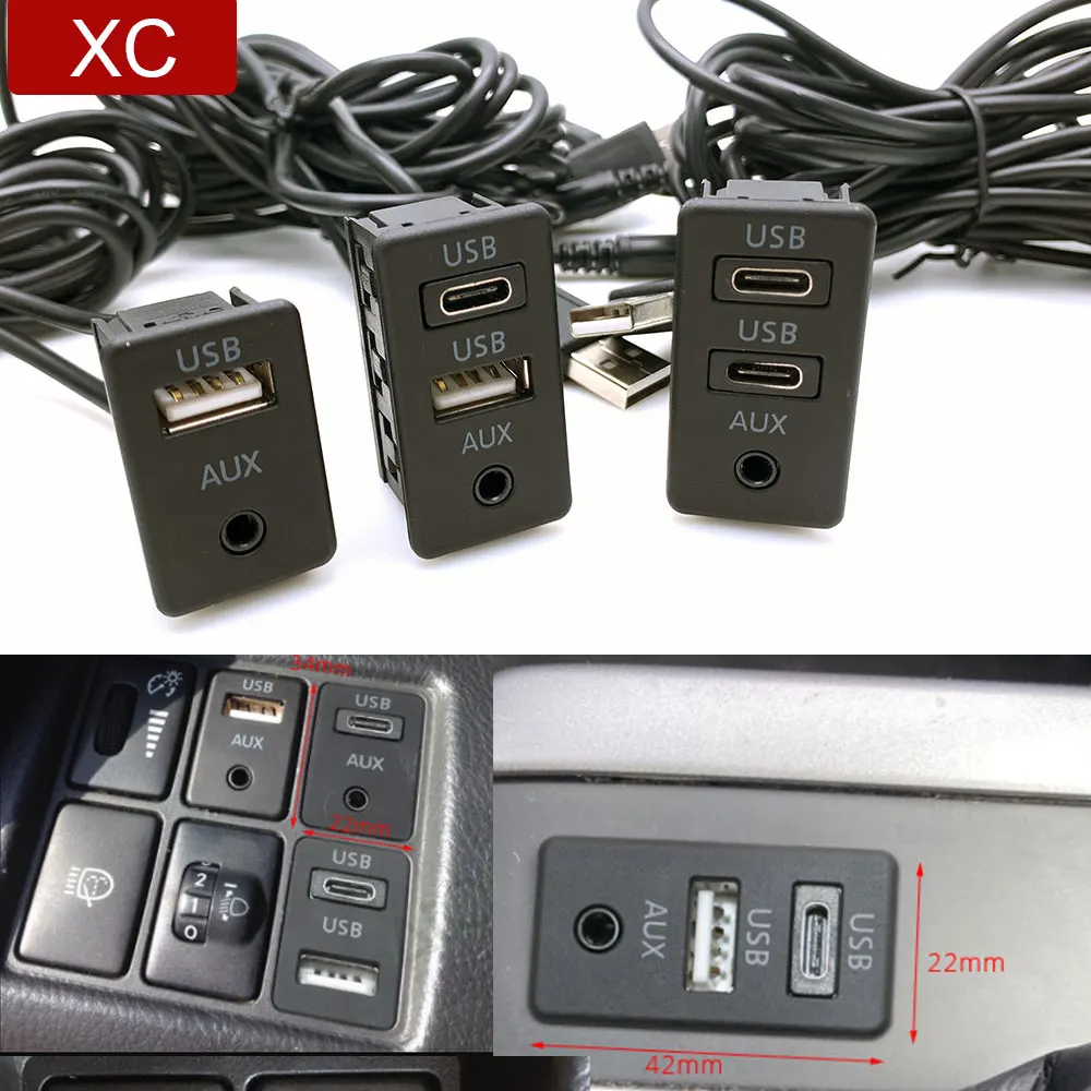 Car-Radio-Dual-Type-C-USB-Dash-Flush-Mount-Switch-Panel-3-5mm-AUX-Data ...