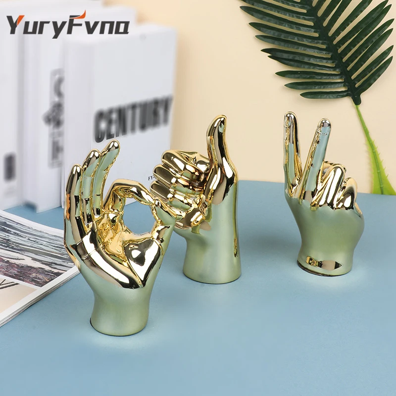 YuryFvna Nordic Creative Gold Plating Finger Art Sculpture Abstract ...