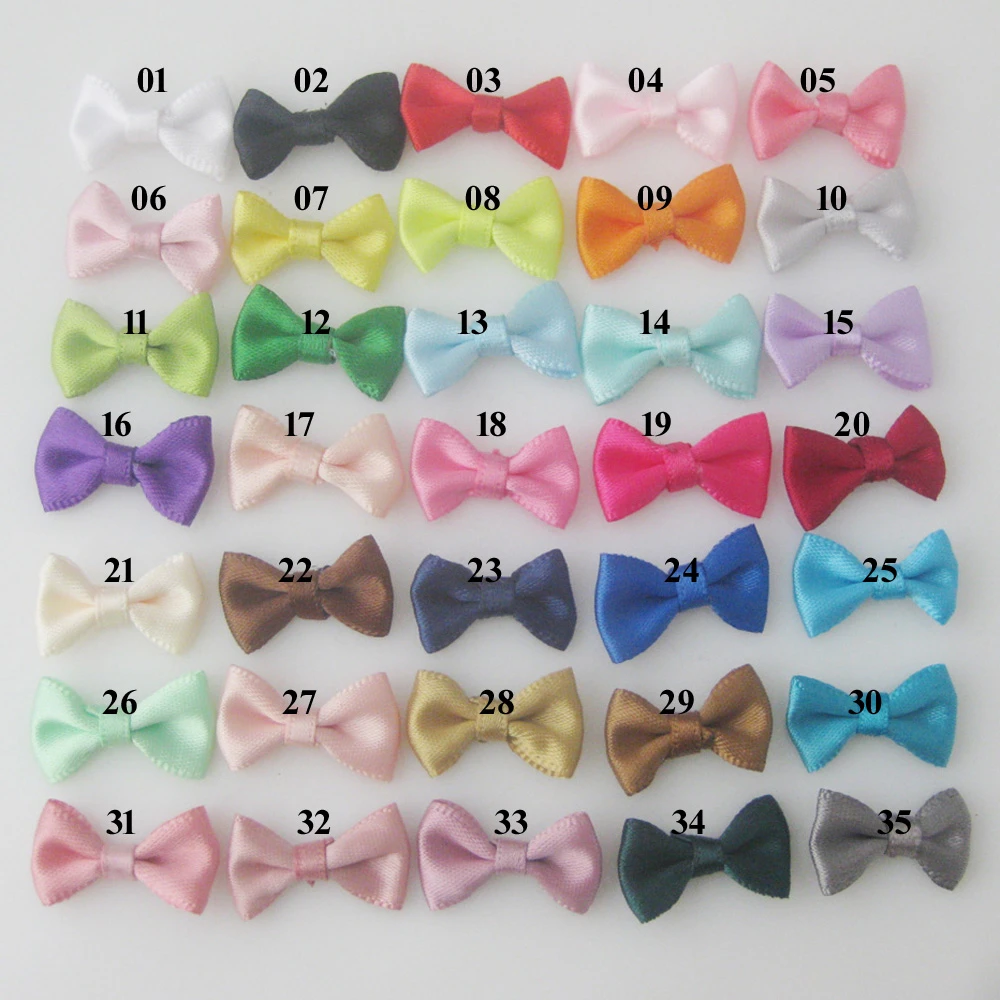 50pcs 2cm Long Line Shape Small Bows Satin Ribbon Knotted 35 Colors ...