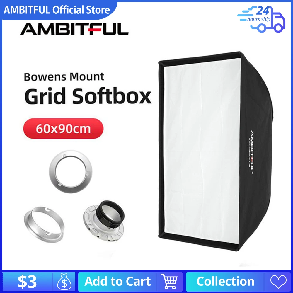 AMBITFUL 24"x 35" 60 x 90cm Softbox with Bowens or or Elinchrom Mount ...