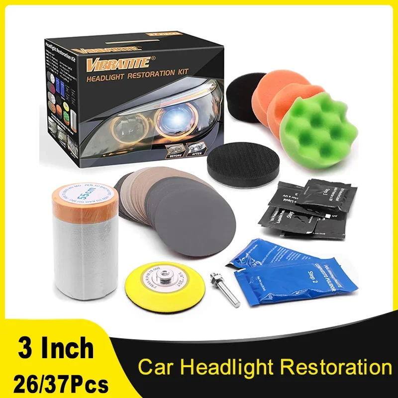 3 Inch 75MM Car Headlight Restoration Kit 26/37 Pcs with 1/4 Inch Shank ...