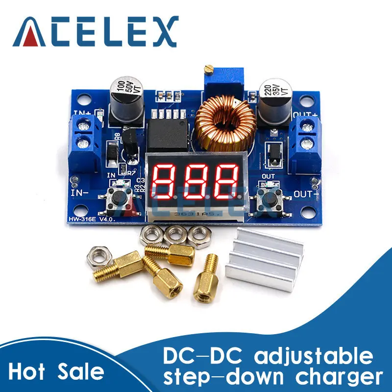XL4015 5A High power 75W DC DC adjustable step down module+LED Voltmeter Power supply module ...