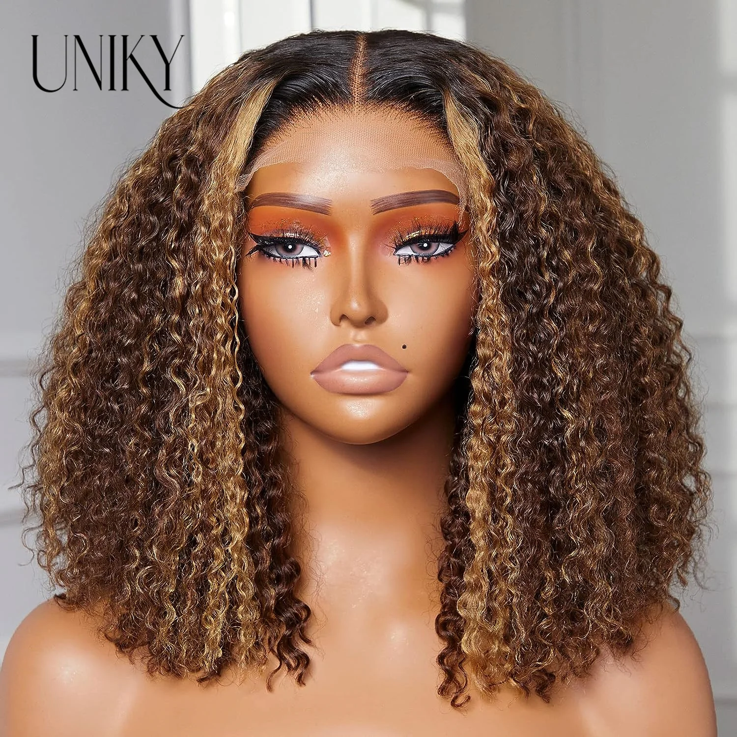 P4/27 Highlight Curly Bob Wigs 13x4 Lace Front Wig Brazilian Remy Human ...