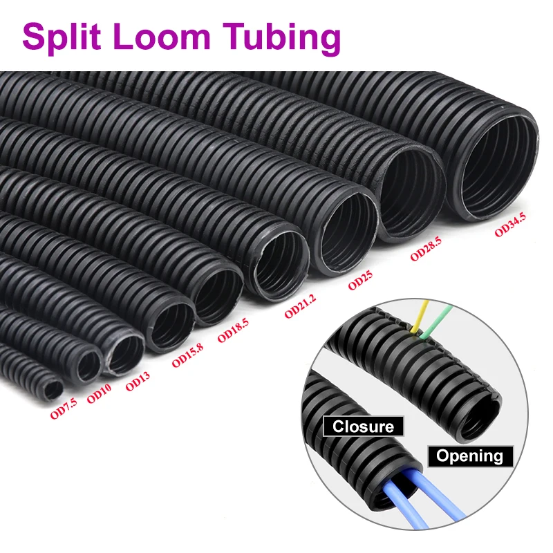 Wire Conduit Black 10 13 18 25mm Split Loom Wire Flexible Tubing ...
